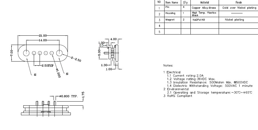 RTLECS Magnetic USB Charging Cable Male Female Spring-Loaded Pin ...